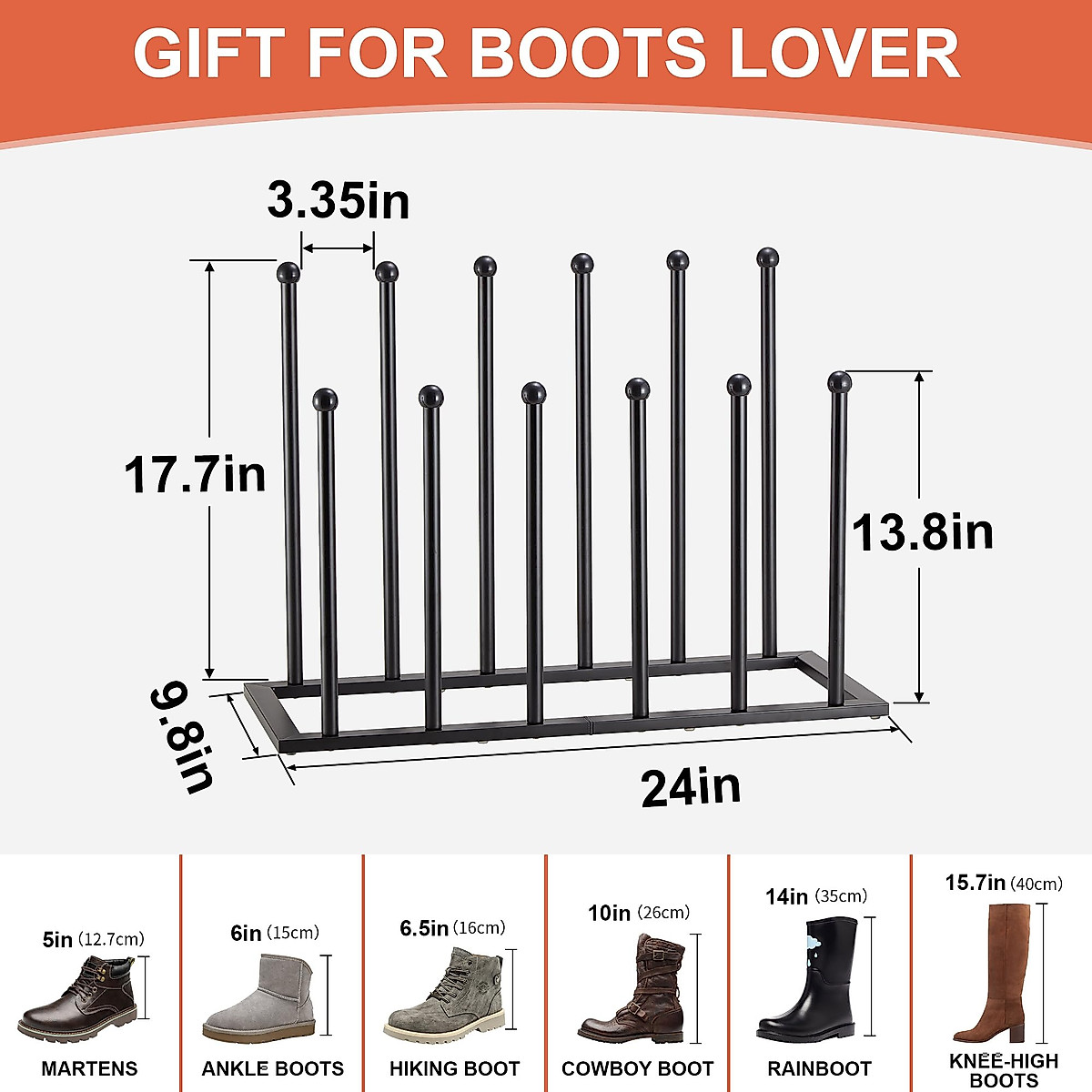 Housen Solutions Boot Rack, Free Standing Metal Shoe Racks Organizer for Tall Boots, 6 Pairs Black Shoes Boot Holder for Knee-High, Hiking, Rain Boot, Working Boot in Closet, Entryway, Garage