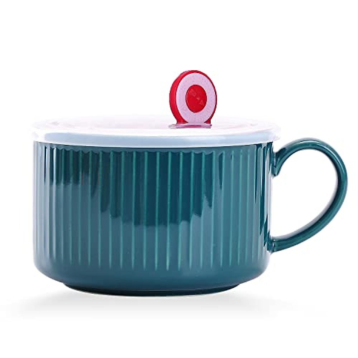 WHJY 30oz Ceramic Bowl with Lid and Handle for Soup and Instant Noodles Soup Mug, Modern Simple Style, with Heat Preservation Handle - Dark blue