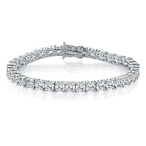 MDFUN 18k White Gold Plated Tennis Bracelet, 6 Inch Charm Cubic Zirconia Gemstone Bracelet for Women