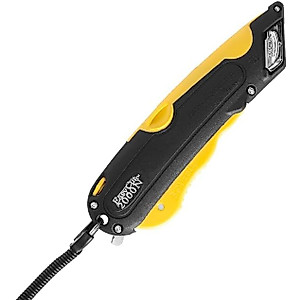 Easycut Box Cutter, extra tape cutter at back, dual side edge guide, 3 blade depth setting, 2 blades and holster - 2000N Yellow Color Knife Easy Cut