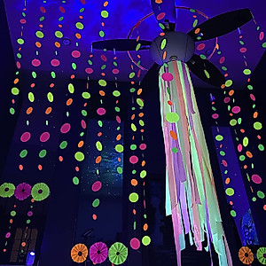 110feet UV Round Dot Paper Neon Garland Neon Streamers Black Light Neon Decorations for Dark Glow Party UV Reactive Neon Party Favors Glow in The Dark Party Supplies Wedding Birthday Banner Decoration
