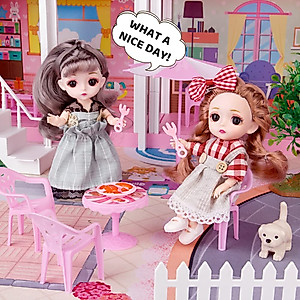 Doll House Playset with Elevator,Slide,Stairway,Lights,Furniture,Accessories,Pretend Play Dollhouse with 3 Dolls& 2 Pets,Doll House for 3 4 5 6 7 8 Year Old Kids Girls (13 Rooms)