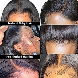 Kropan 30 Inch Water Wave Lace Front Wigs Human Hair Brazilian Virgin Human Hair 13X4 Lace Frontal Wig 180% Density Pre Plucked With Baby Hair Natural Black Wigs