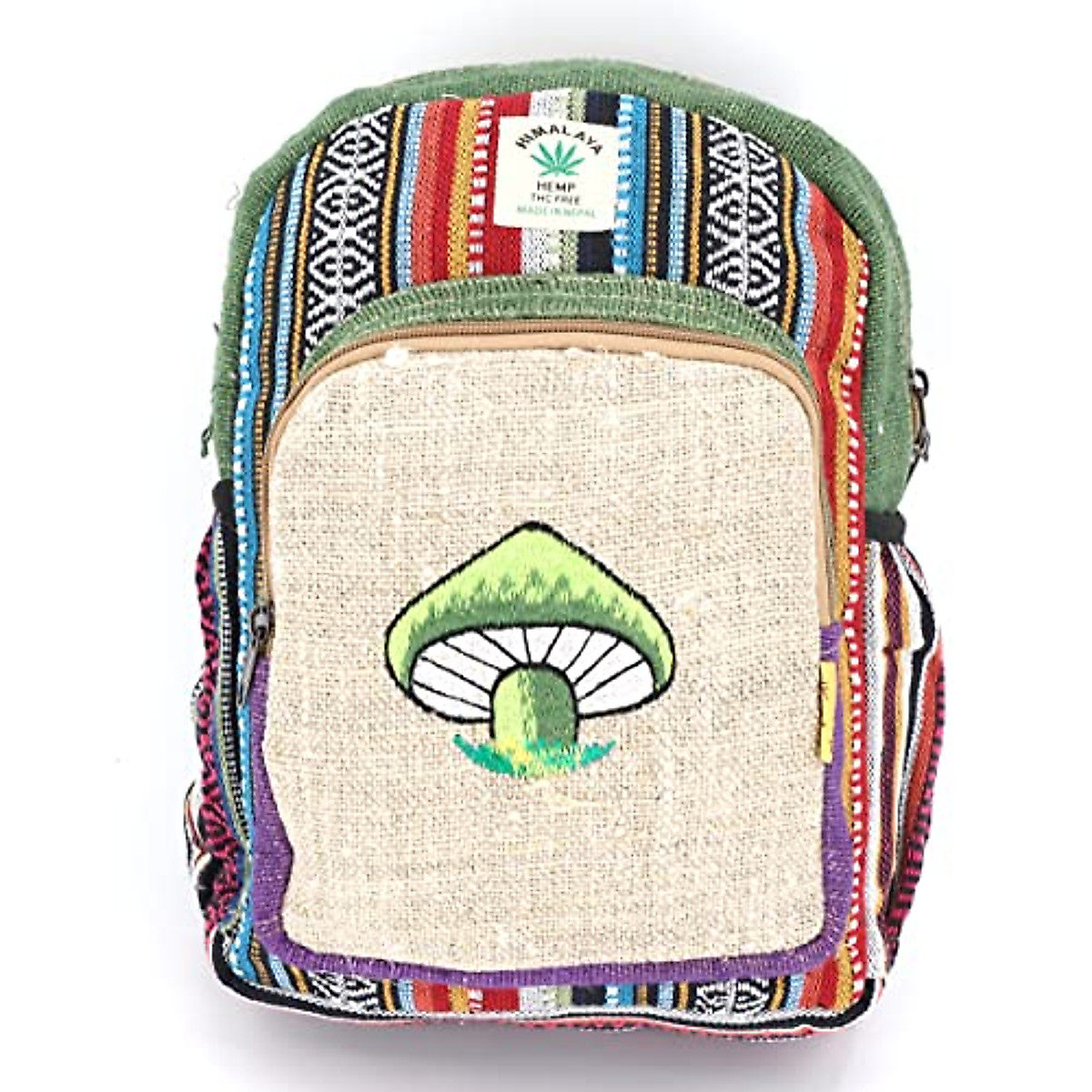 Himalaya Handmade Unique 100% Hemp Backpack Small Backpack Hippie Backpack Festival Backpack Hiking and Laptop Backpack FAIR TRADE with Love Multi/Green Mini