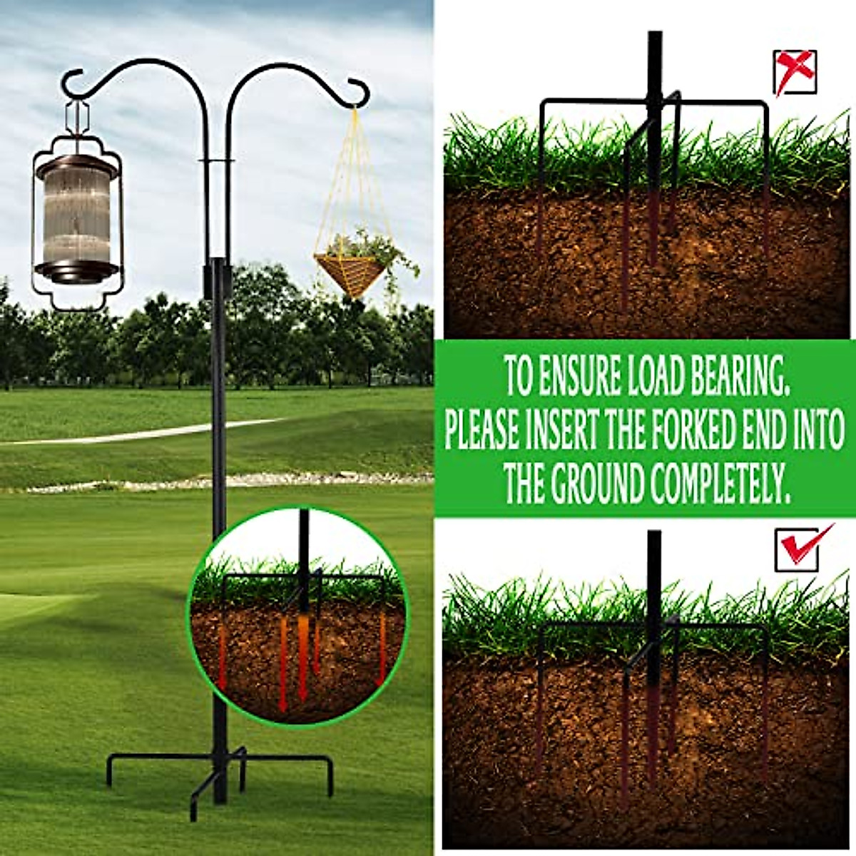 LOLOST 60 Inch Tall Shepherd Hooks with 5-Forked Base, Adjustable Heavy Duty Bird Feeder Pole Stand Hanger, Shepards Hooks for Outdoor Suitable for Light Solar Lantern Mason Jar Wedding,2 Pack