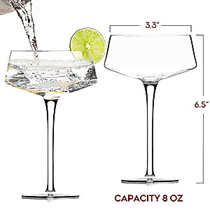 Chouggo Martini Glasses Set of 6, 8Oz Coupe Cocktail Glasses, Hand Blown Premium Crystal Cocktail Glass for Bar, Martini, Cosmopolitan, Manhattan