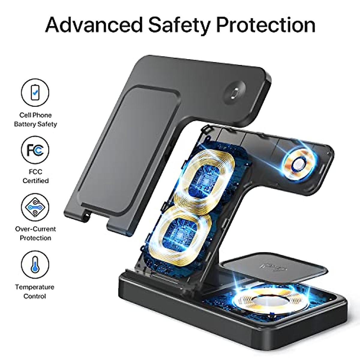 Wireless Charger, Charging Station 3 in 1, Fast Wireless Charger Stand for iPhone 14/13/12/11/Pro/Max/Plus/XS/XR/X/8, Apple Watch 8/7/6/5/4/3/2/SE & AirPods(Black)