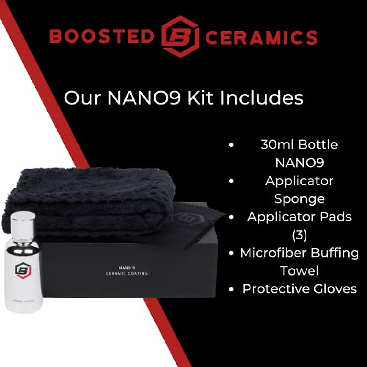 Boosted Ceramics 9H Nano Ceramic Coating Kit - Hydrophobic Professional Coating Kit - Si02 Protection for Cars, Trucks, Motorcycles, RV & Boat