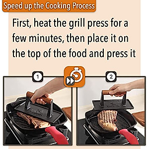 UNCO- Cast Iron Grill Press, 8.5 x 4.1 Inch, 2.6 lbs, Burger Press for Griddle, Sandwich Press, Bacon Press for Griddle, Griddle Press, Meat Press Cast Iron, Hamburger Press for Griddle