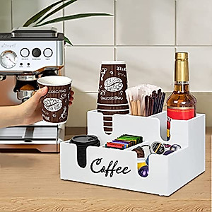 Disposable Coffee Cup Dispenser Lid Holder for Counter, Wood 6 Compartments Coffee Station Organizer for Cup Lid Sleeve Pods Condiment, Paper Cup Dispenser Coffee Bar Accessories Storage Organizer