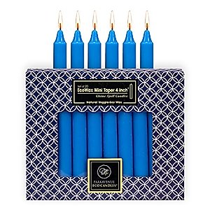 CocoSoy Organic Mini Taper 4" Hand-Poured Botanical Candle for Spells Chime Rituals Prayer Witchcraft Supplies. Cute Party Birthday Candles. Premium Coconut Soy Wax 20-Pack Blue Candles
