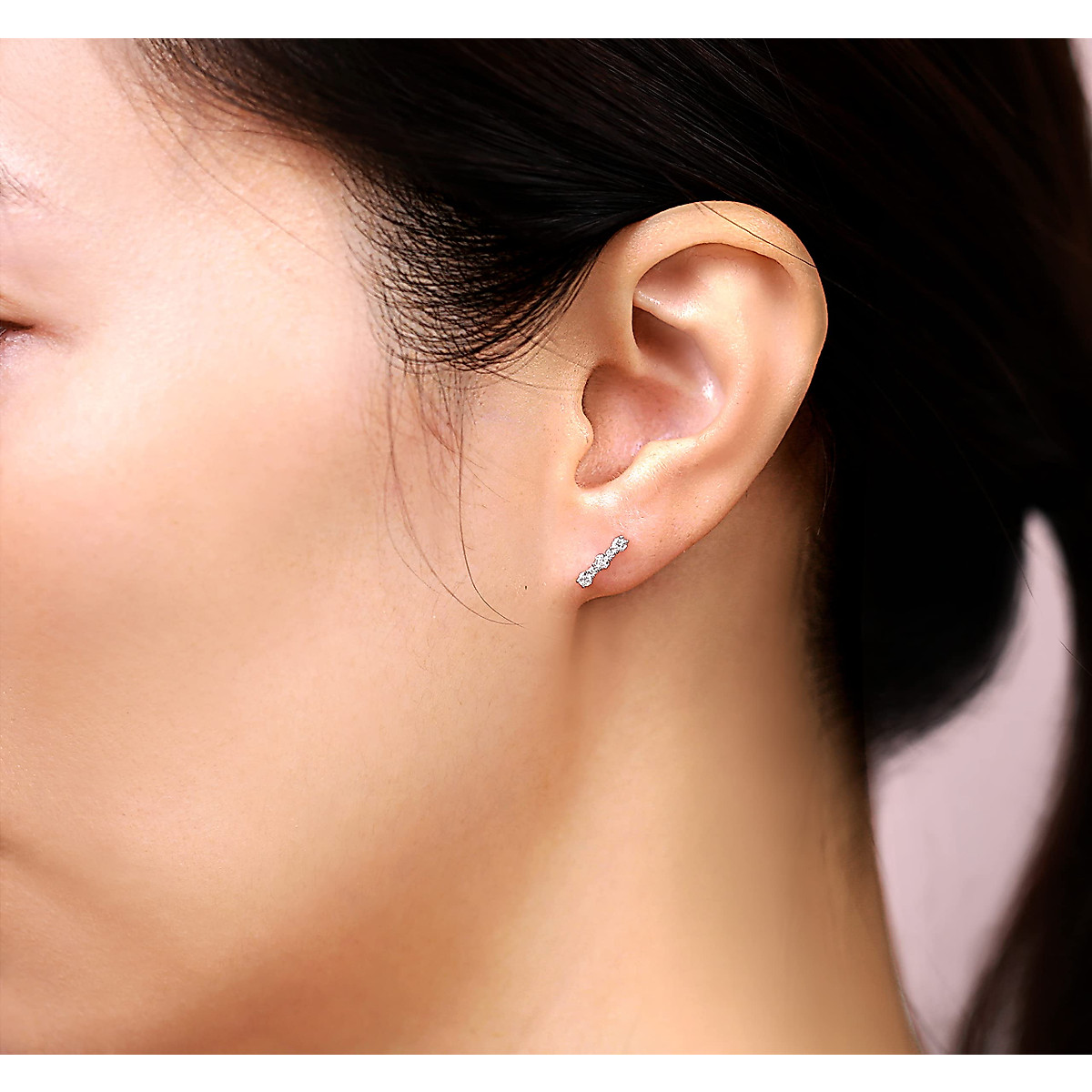 1/4 Carat Lab Grown Diamond Mini Bar Stud Earrings for Women in 10k White Gold (G-H, VS2-SI1, cttw) Post With Friction Back by Lavari Jewelers