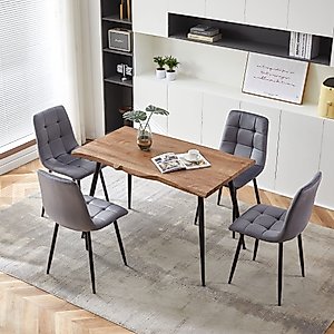NORDICANA 5-Piece Dining Table Set, 47 in Modern Irregular Rectangle Kitchen Table & 4 Grey Velvet Upholstery Side Chairs, Metal Legs, Dining Room Set for 4