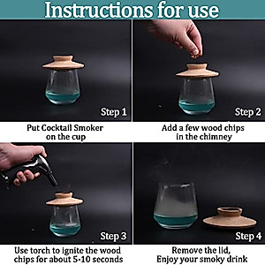 Cocktail Smoker Kit, Old Fashioned Cold Smoker for Smoked Cocktails, Whiskey, & Bourbon, Wine, Coffee, Dried Fruits, Cheese and More, Come with 3 Pack (Cherry, Hickory, and Oak) Wood Chips