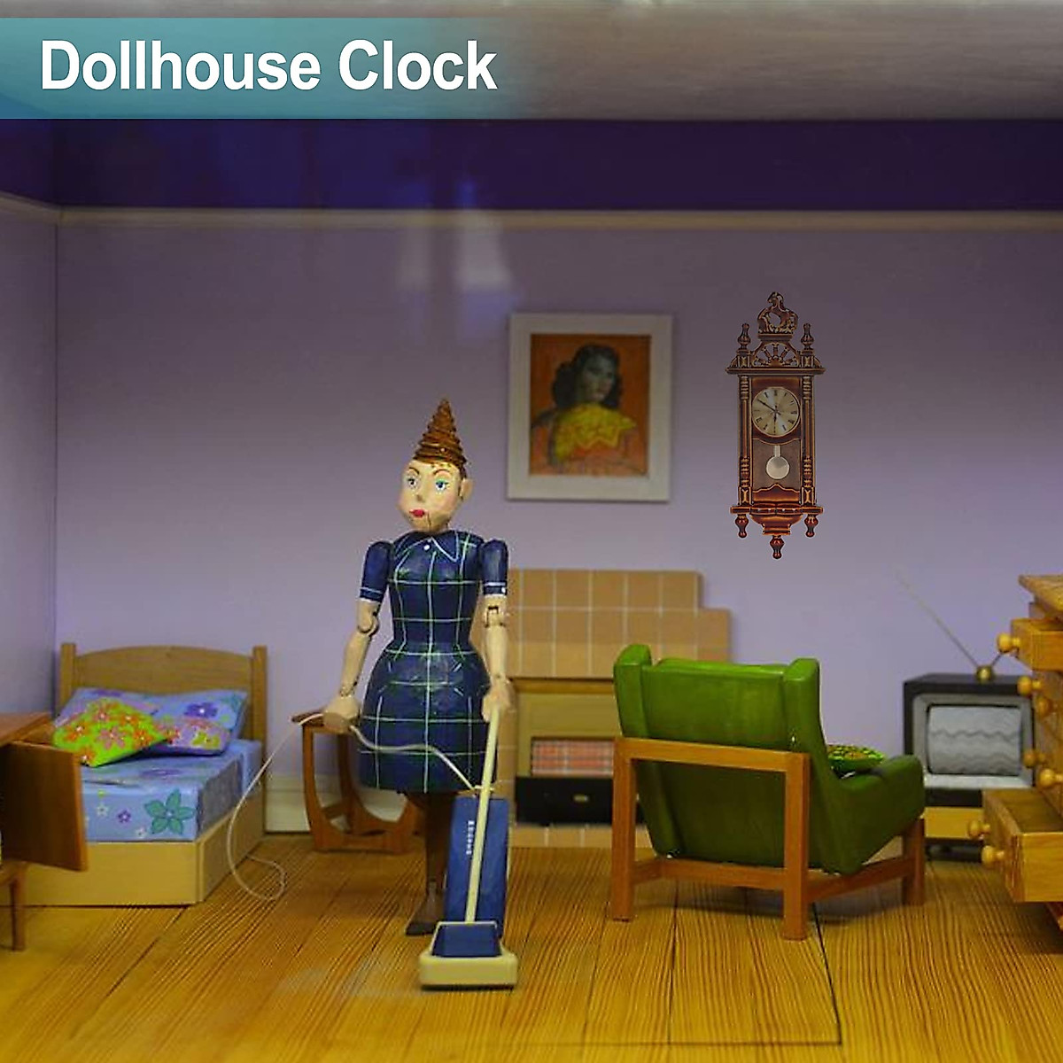 plplaaoo 1:12 Scale Dollhouse Wall Clock, Miniature Dollhouse Vintage Clock Decoration Accessories, Exquisite Wooden Grandfather Clock Living Room Furniture Toy for Doll House Decoration