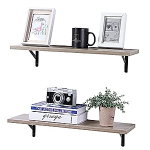 SUPERJARE 23.6 x 7.9in Floating Shelves, Set of 2, Wall Mounted Shelves for Storage, Hanging Book Shelves with Brackets for Bedroom/Living Room/Kitchen/Office/Bathroom - Greige
