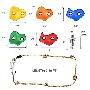 SEKKVY 25 Rock Climbing Holds with 6.56Ft Knotted Climbing Rope, Kids Climbing Holds for Indoor Outdoor Play Set, Rock Wall Climbing Kit with Mounting Hardware, Multi-Color