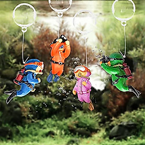 4 Pack Floating Fish Tank Decorations，Cute Little Diver Aquarium Decoration Cartoon Fish Playmate with Floating Device Fish Tank Accessories