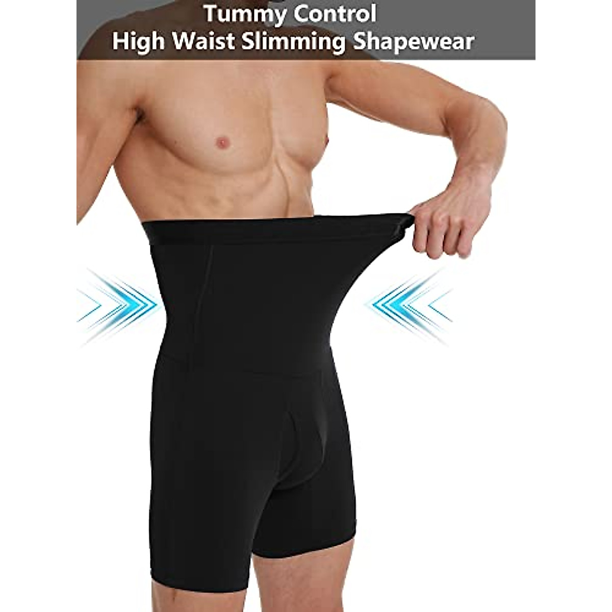 SHIONF Men Tummy Control Shorts High Waist Underwear Slimming Shapewear Body Shaper Leg Boxer Briefs (Black, Medium)