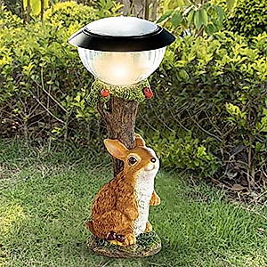 Solar Garden Lights Outdoor,Resin Rabbit Statue Decorative Lights,Animal Sculpture Welcome Sign,Outdoor Powered Fairy Statue,Garden Decoration Waterproof Lamp for Lawn Yard, One Size