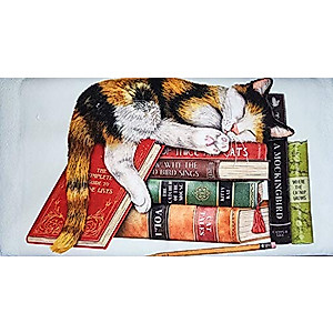 Mary Lake Thompson Literary Sleeping Book Cat Dish Towel,White