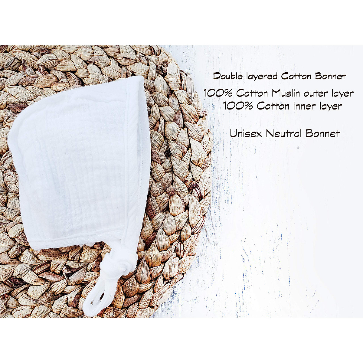 Baby Bonnet White Christmas Baby Girls Boys Bonnet Hat Soft Cotton Muslin Holiday Winter Spring Summer Fall (White NO Trim, premie/nb)