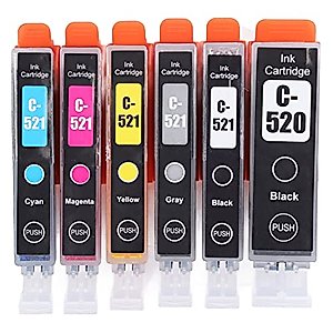 Fafeicy Ink Cartridge ABS Printing Ink Cartridge Standard Size 5% Coverage for PIXMA IP3600 IP4600 IP4700 MX860 Printer (BK BK C M Y GY 6 Colors)