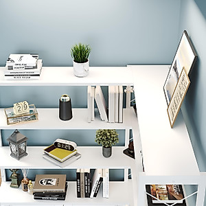 GLAUBIO 6-Tier Corner Bookcase,Farmhouse Style Corner Bookshelf, 5-Tier Tall Corner Shelf Storage Display Rack with Metal Frame for Living Room Home Office,White