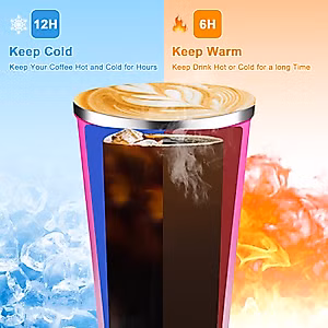 JTRYEMU Travel coffee mug 12 oz Insulated Coffee cup with lid reusable Leak proof Coffee Tumbler Stainless Steel Vacuum Gradient Colorful Thermos cup Thermal Keeps Cold and Hot for Coffee/Tea