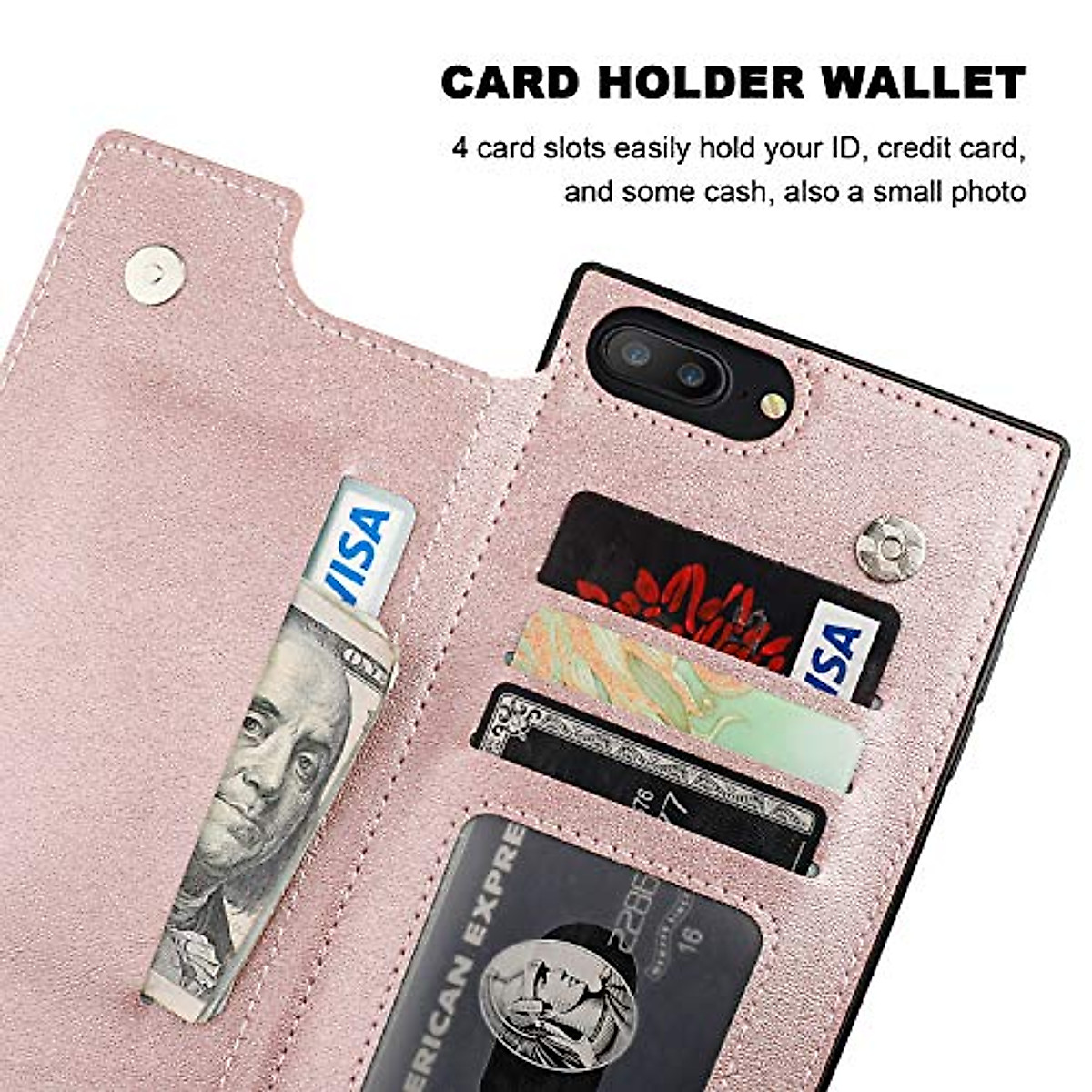 Bocasal Crossbody Wallet Case for iPhone 7 Plus/8 Plus Credit Card Holder PU Leather Kickstand Shockproof Detachable Cross Body Strap Lanyard Magnetic Closure 5.5 inch(Rose Gold)