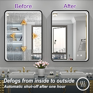 JSneijder 24x32 Inch Black LED Bathroom Mirror, Black Framed Vanity Mirror with Lights, Anti-Fog Bathroom Mirror, Wall Mounted Dimmable Lighted Bathroom Mirror(Horizontal/Vertical)