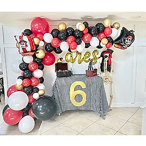120pcs Pirate Balloon Garland Kit, Red Black White Skull Metallic Gold Balloons Arch for Pirate Ship Theme Sea Sailing Graduation Halloween Baby Shower Boys Birthday Party Decoration Supplies