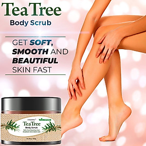 Chamuel Tea Tree Body & Foot Scrub - 100% Natural Exfoliating Body Scrub with Dead Sea Salt, Plant-based Stem Cells, Ginger & Essential Oils– Rejuvenates & Soothes Dead & Dry Skin (15.1oz)