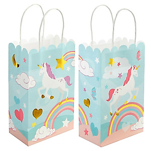 BLUE PANDA 24 Pack Small Unicorn Favor Bags with Handles, Pastel Rainbow Birthday Party Decorations (5.5 x 8.6 x 3 In)