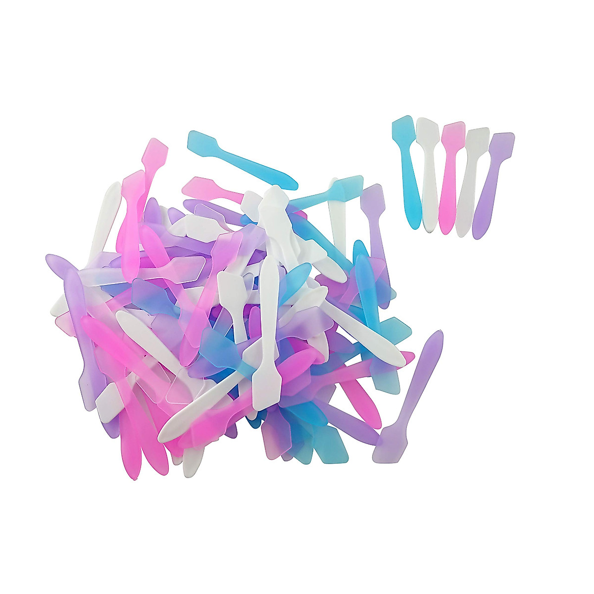 3.2 Inch 5 Color Plastic Cosmetic Spatulas, Disposable Makeup Tools Spoon for Mixing and Sampling, 100 Pcs Random Color