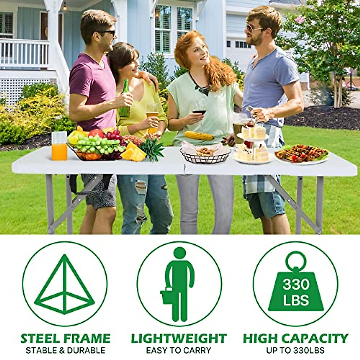 HKLGorg Folding Table 4 Ft Heavy Duty Fold Up Table Camping Working Table Indoor Outdoor Plastic Folding Table Utility Party Dining Table Easy to Assemble with Lock Function White