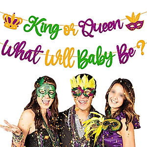King Or Queen What Will Baby Be Banner Mardi Gras Gender Reveal Decoration Carnival Fleur De Lis Shrove Fat Tuesday New Orleans Masquerade Theme Baby Shower Party Supplies