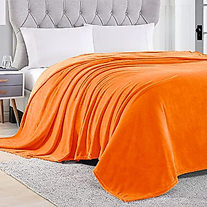 EXQ Home Fleece Blanket King Size Orange Throw Blanket for Couch or Bed - Microfiber Fuzzy Flannel Blanket for Adults