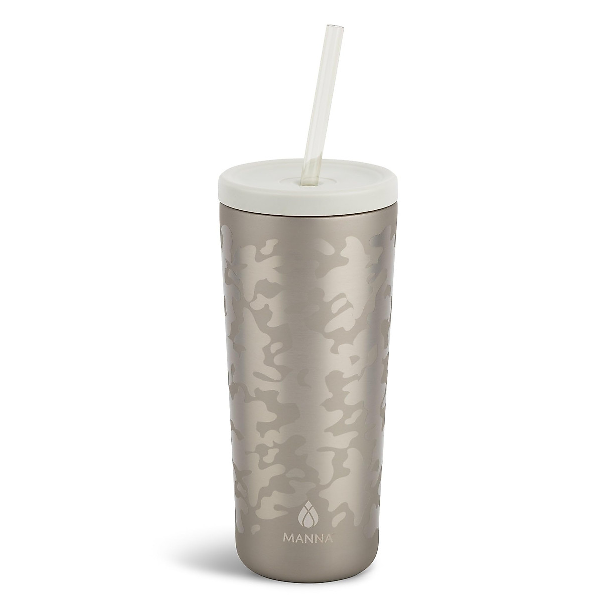 Manna Ranger Double-wall Insulated Stainless Steel Tumbler with Leak-proof Smart Seal Lid and Reusable Tritan Straw - 24 Oz - White Camo