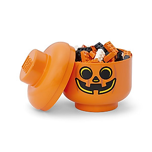 Room Copenhagen Storage Head Small - Pumpkin - Polypropylene Storage Box with Lid for Kids' Toy Storage Stackable Organizer and Fun Storage Solution LEGO Toy Box