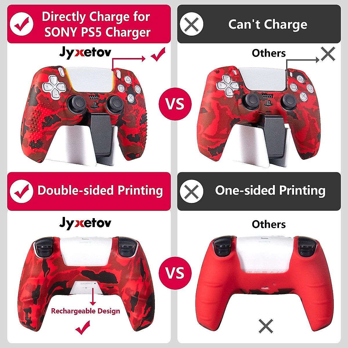 JYXETOV PS5 Controller Skin Cover Case Silicone Protective（27 Options, Free 8 Button caps, Suitable for Original Charger, Non-Slip Design, Double-Sided Printing Pattern）