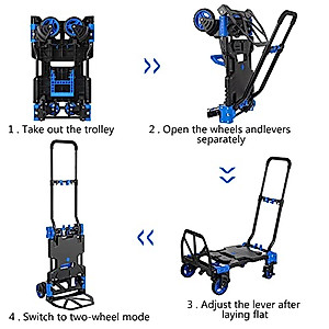 Hitgrand Folding Hand Truck, Heavy Duty Hand Truck Dolly Cart, Convertible Dolly Cart 330lbs Capacity W/Telescoping Handle, 2 in 1 Luggage Trolley Cart for Warehouse Home Outdoor Moving