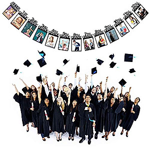 Grad Photo Banner, 1st - 12th Grade Banner Congrats Graduate - 2022 Grad Photo Props Decorations Party Supplies for Grad Party Bunting Black