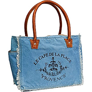 NATURALS EXPORT OAG Upcycle Canvas Bag, Handmade Canvas Bag With Leather, Canvas Tote Bag, Canvas Shoulder Bag, Canvas Handbag for Women, Blue