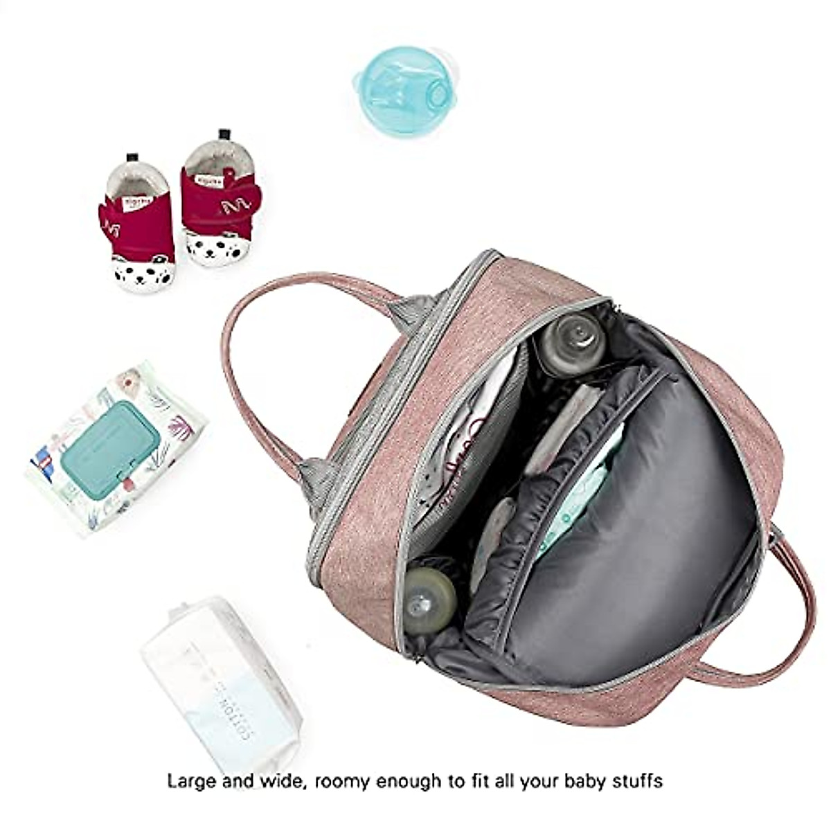MOMIGO Baby Diaper Backpack - Large Capacity Water-Resistant Nappy Bag with Stroller Straps & Pacifier Case, Unisex and Stylish Travel Backpack&Outdoor Bag (Pink)
