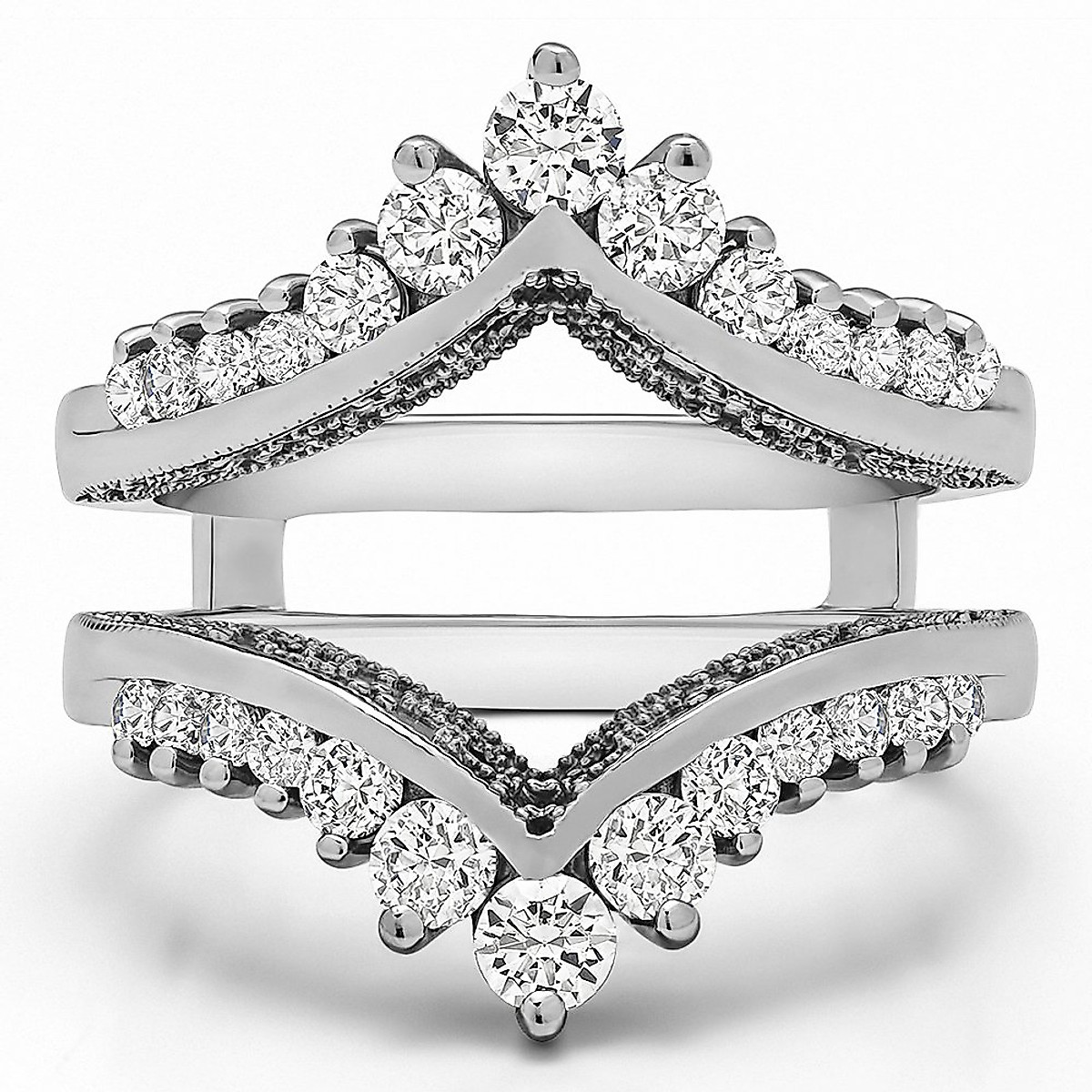 TwoBirch 0.98 Ct. Filigree Vintage Wedding Ring Guard in Sterling Silver with Cubic Zirconia (Size 8)