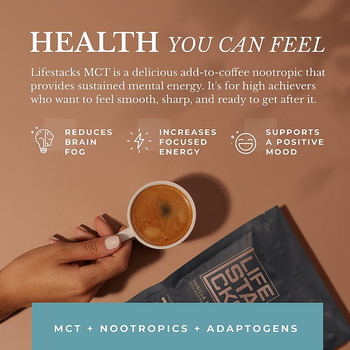 LIFESTACKS Vanilla MCT Oil Powder to Boost Energy & Focus - Nootropics + Adaptogens for an Elevated Coffee Experience - Keto, Vegan, 0 Sugar - Stacked for Success with Ginseng, Rhodiola, L-Tyrosine