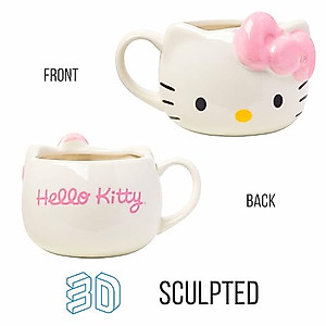 Silver Buffalo Sanrio Hello Kitty Pink Bow Ceramic 3D Sculpted Mug, 20 Ounces