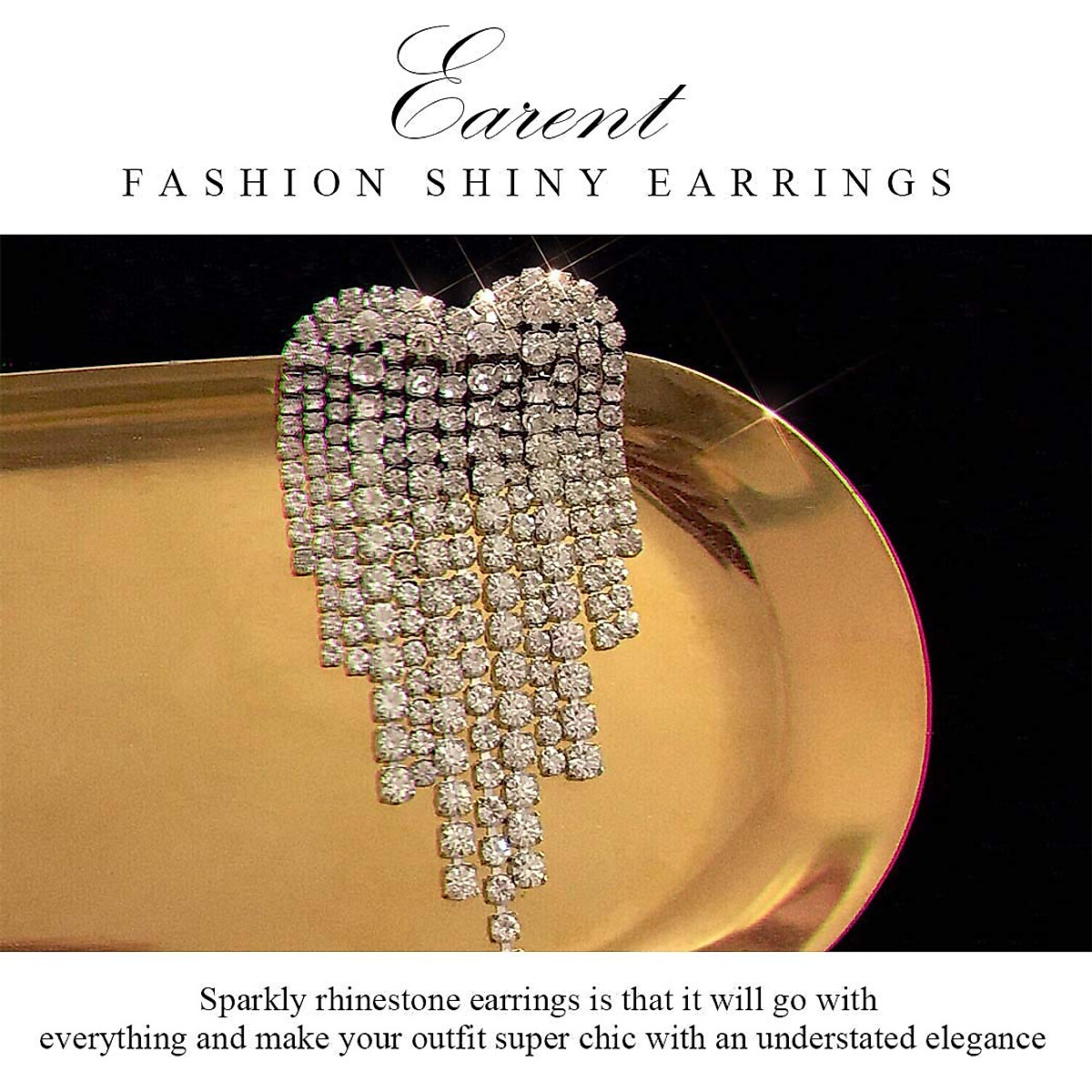 Earent Tassel Rhinestone Earrings Jewelry Silver Sparkly Dangling Fringe Earring Long Chandelier Wedding Prom Earring for Women
