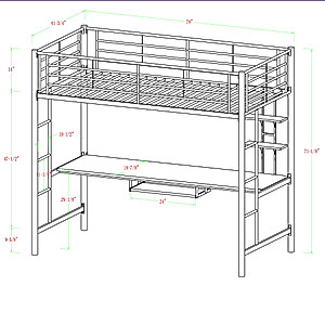 Walker Edison Timothee Urban Industrial Twin over Workspace Metal Bunk Bed, Twin Size, Black